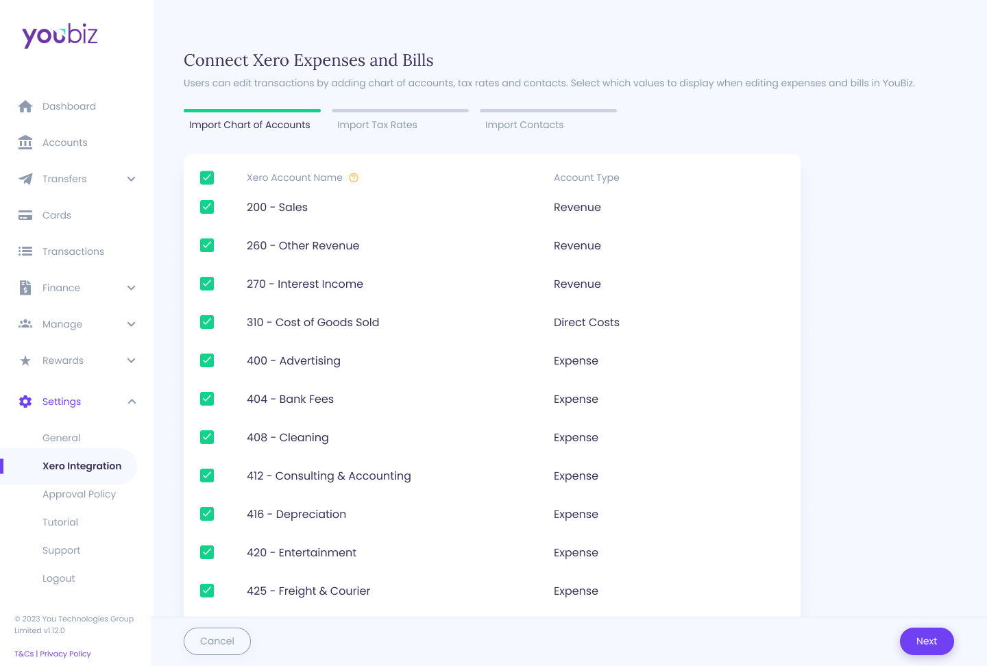 How to set up Xero Expense connection – YouBiz Help Centre