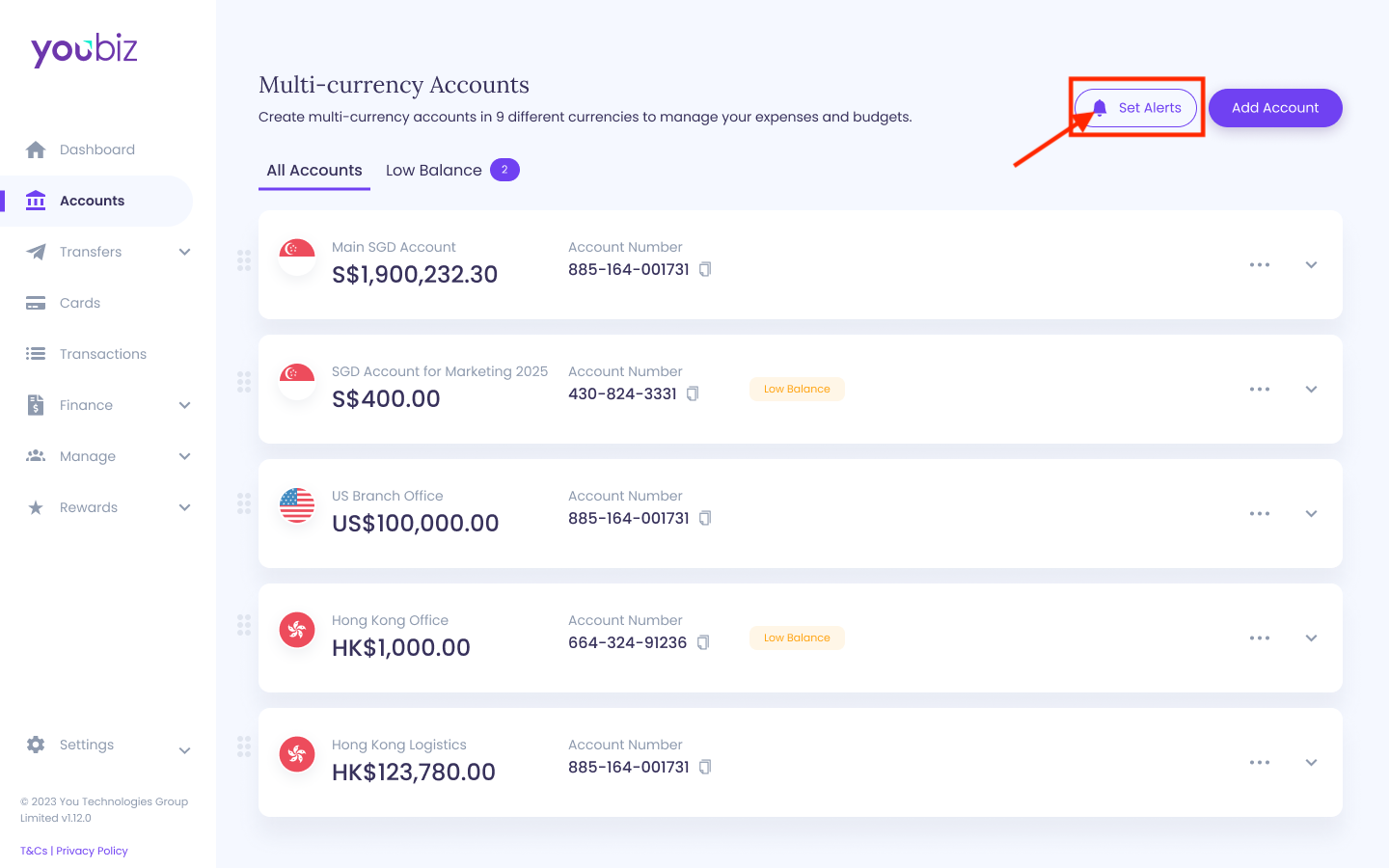 Setting Up Low Account Balance Alerts – YouBiz Help Centre