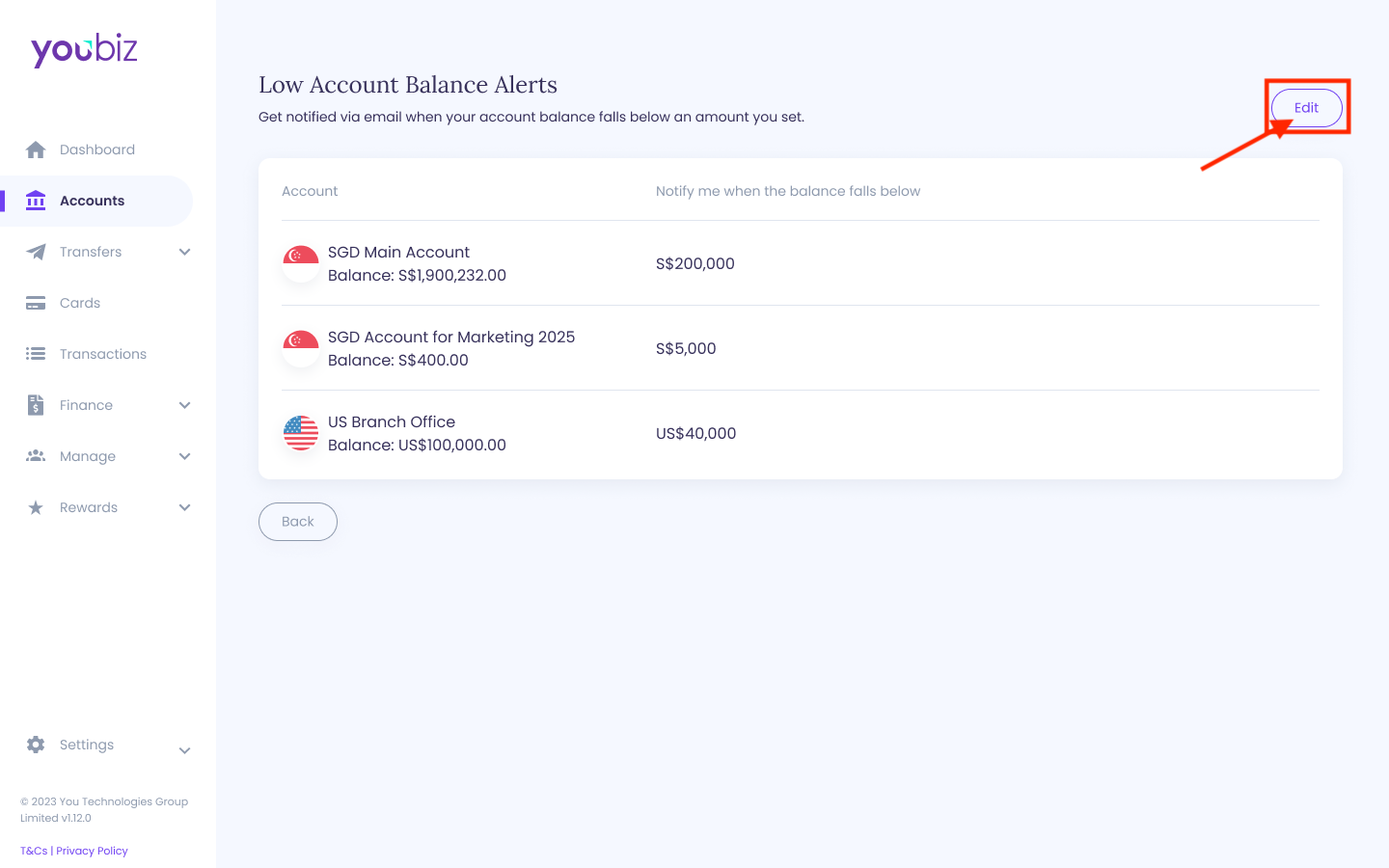 Setting Up Low Account Balance Alerts – YouBiz Help Centre